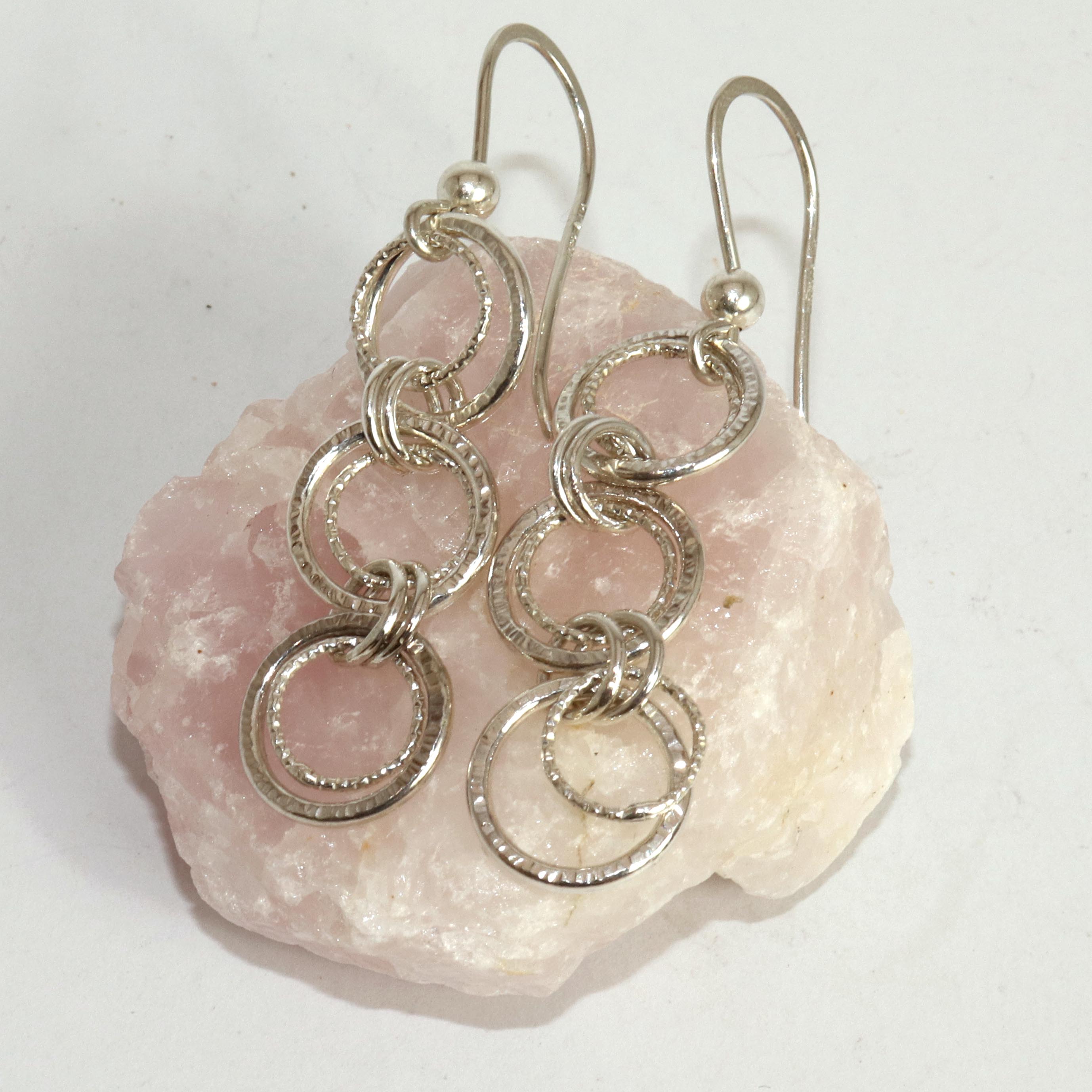 Omerta Jewellery - Textured Handmade Double Link Chain Drop Earrings